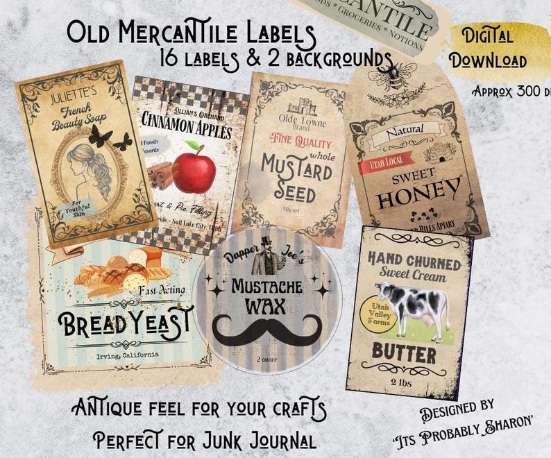 Antique Mercantile Labels: Food Ephemera for Junk Journals (digital ...