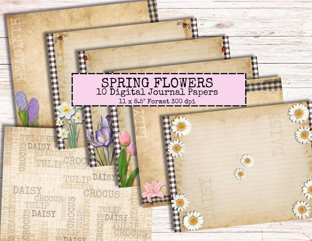Spring Flowers Junk Journal Pages | Spring and Gingham | Easter Journal ...