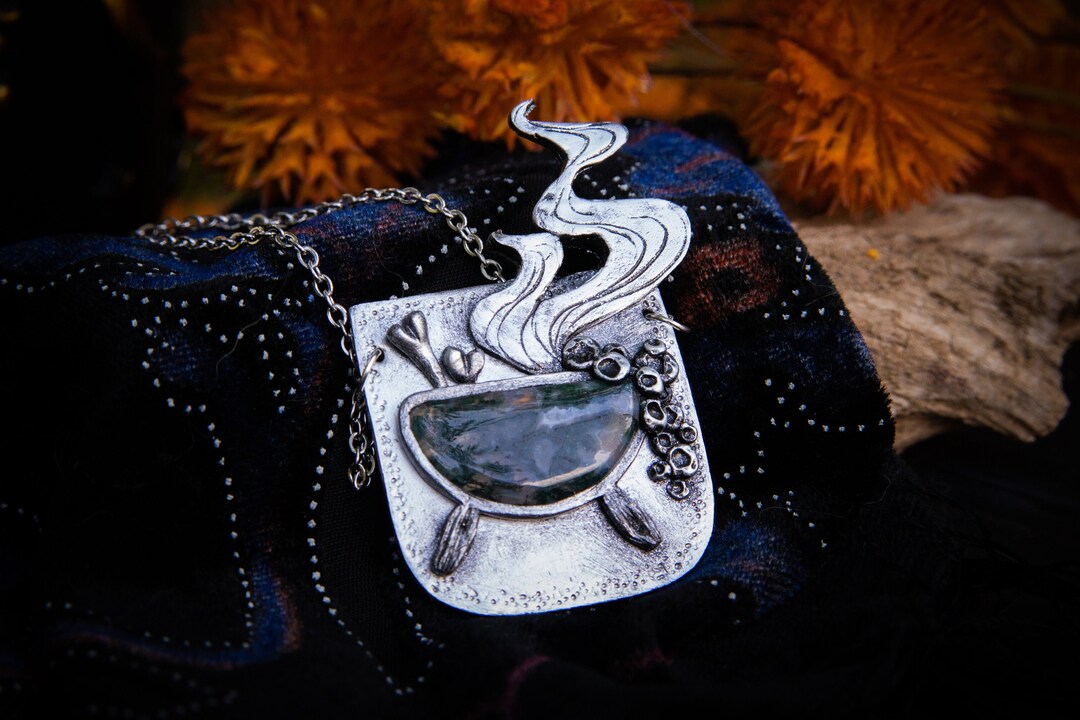 Cauldron of Bones Moss Agate Halloween Pendant - Etsy