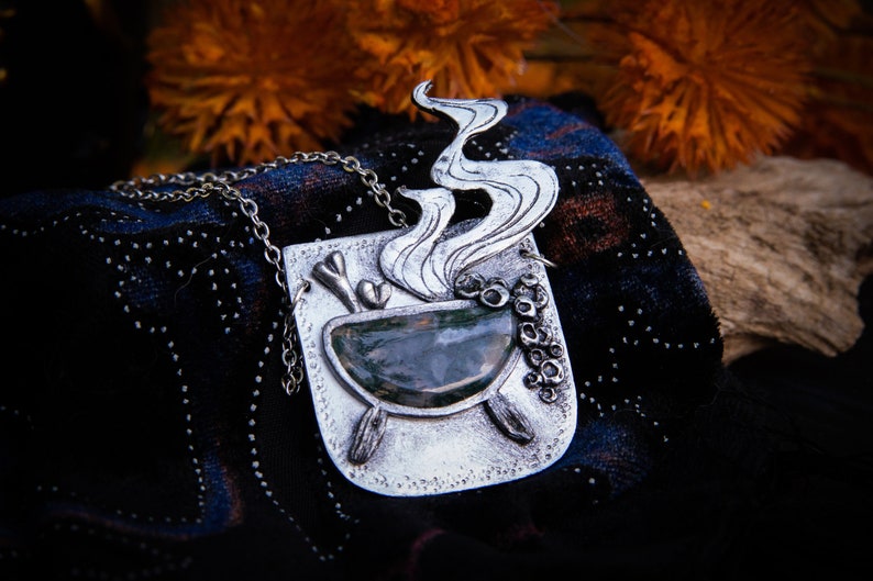 Cauldron of Bones Moss Agate Halloween Pendant - Etsy