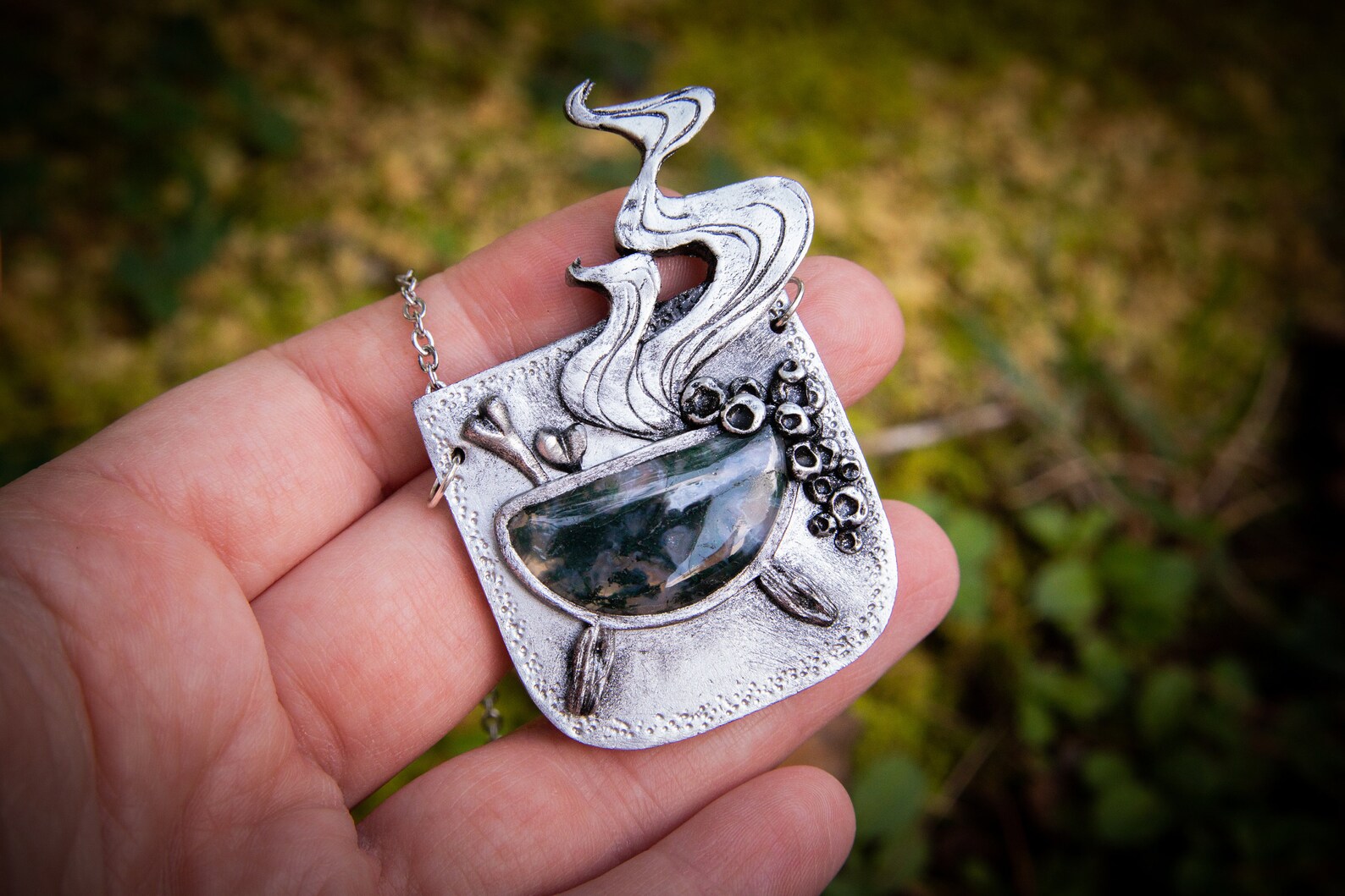 Cauldron of Bones Moss Agate Halloween Pendant - Etsy