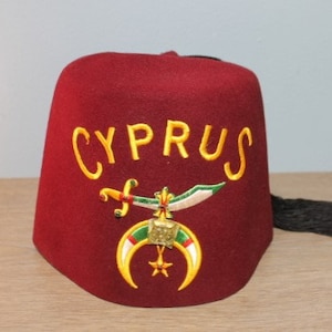 Vintage Mid-century Handmade Cyprus Maroon and Gold Masonic Felt Fez ...