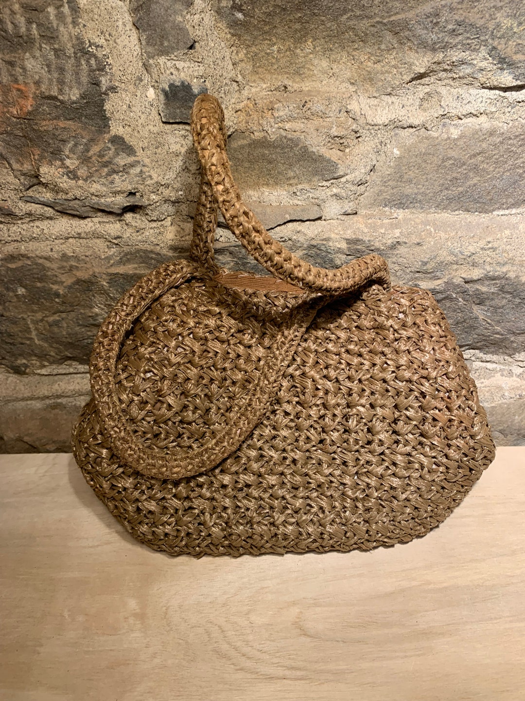Vintage 1960s Expressly for Simon Brown Raffia Top Handle Purse Made in ...