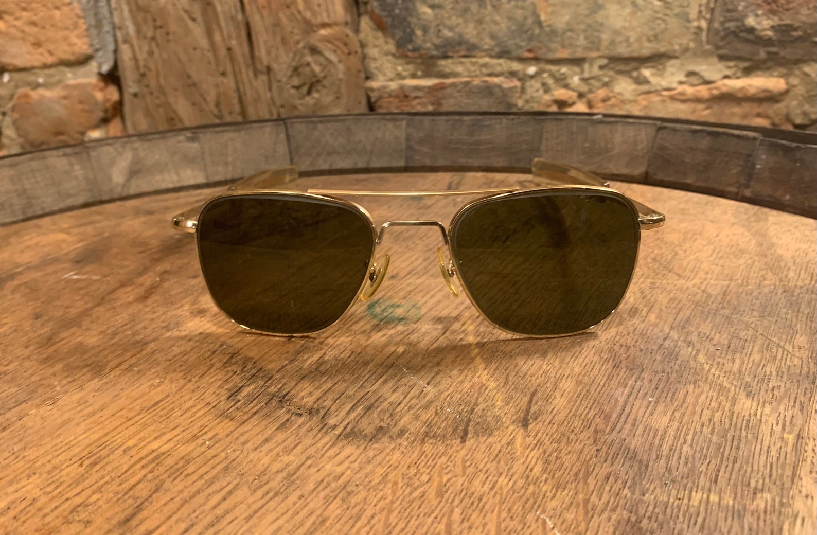 Vintage 1970s American Optical 5 1/2 Gold Military Style Aviator Pilot ...