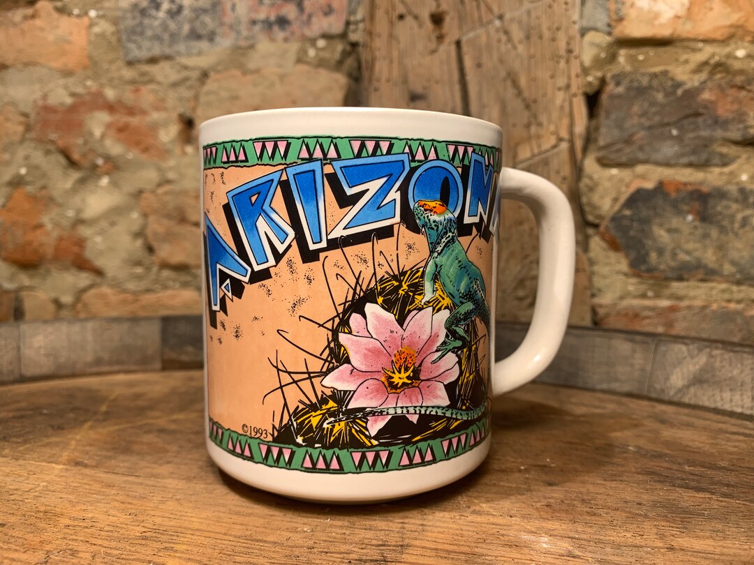 Vintage 1980s Arizona Desert Floral Succulent Lizard Ceramic Coffee Mug ...