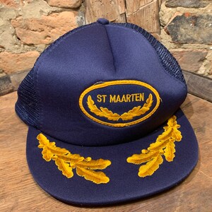 Vintage 1970s St Maarten Navy Blue and Gold Embroidered Snapback Hat - Etsy