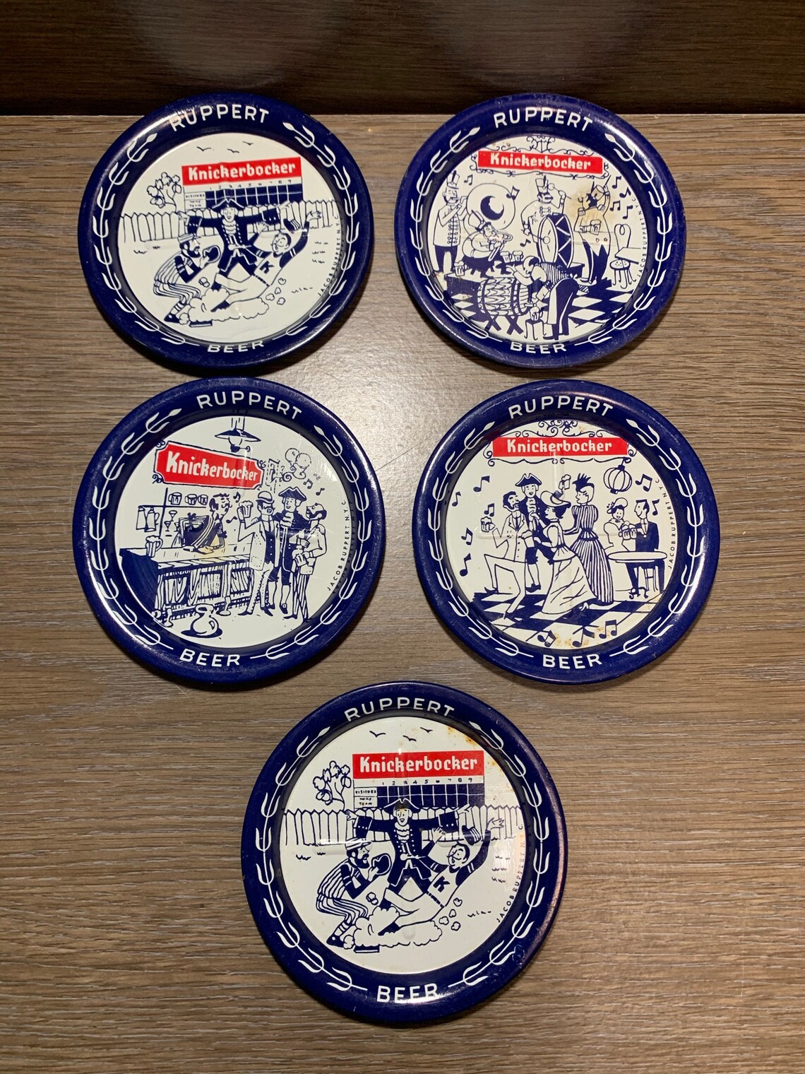 Vintage 1950s-1960s Set of Five Ruppert Knickerbocker Beer Tin Coasters ...