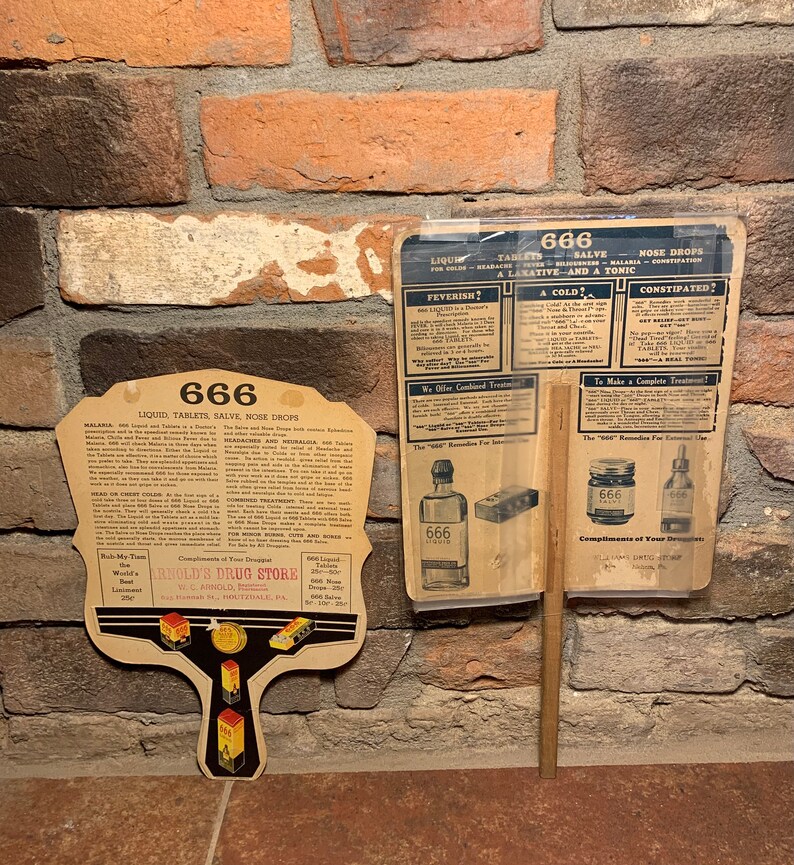 Antique 1920s Set of Two 666 Liquid Cold Medicine Advertisement Paper ...