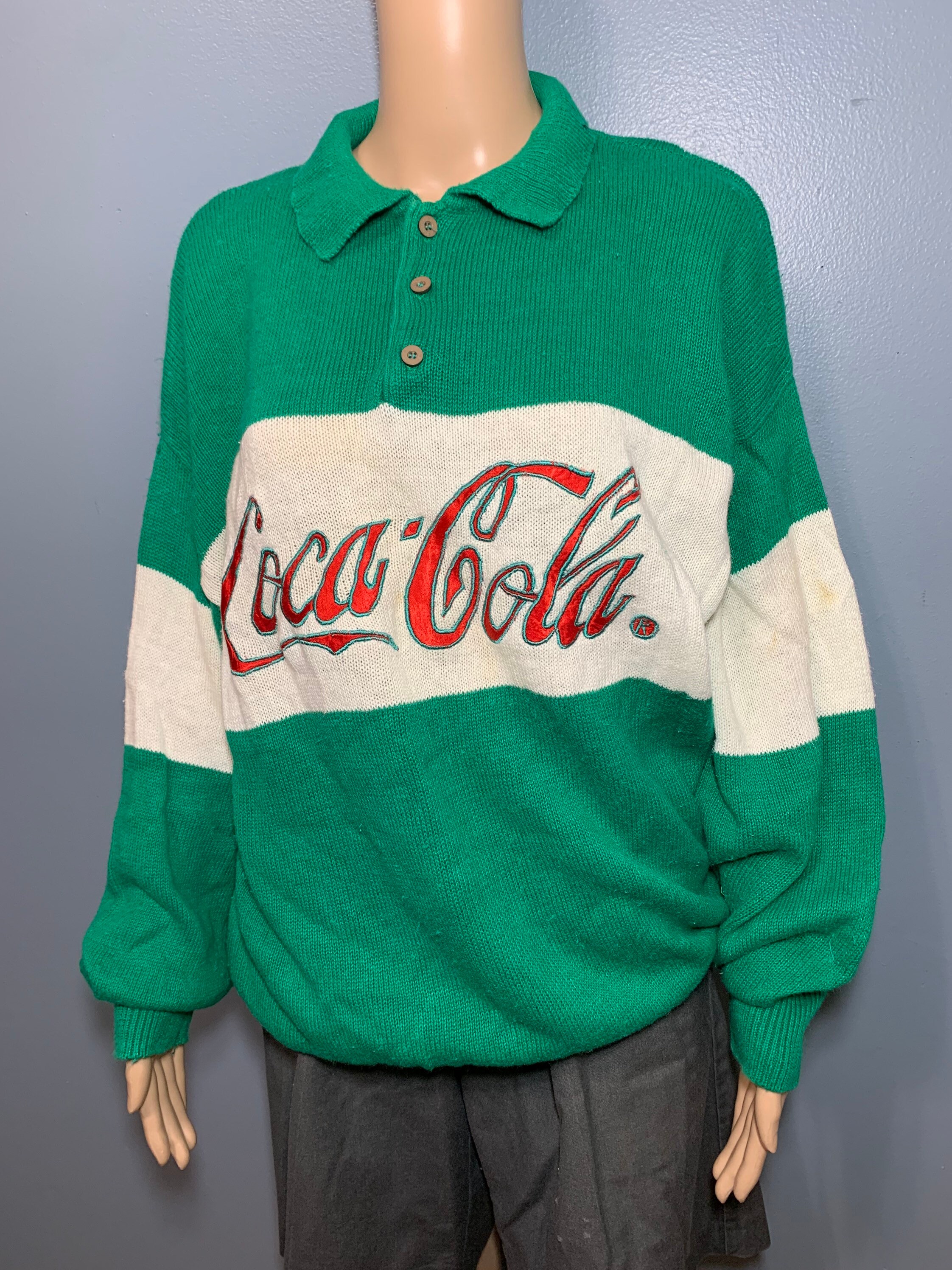 Vintage 1980s Green and White Striped Coca-cola Pullover - Etsy