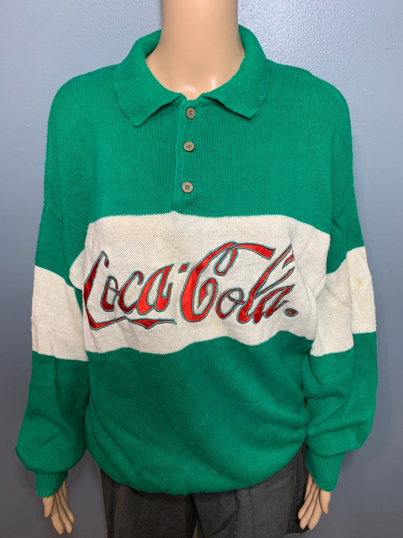 Vintage 1980s Green and White Striped Coca-cola Pullover - Etsy