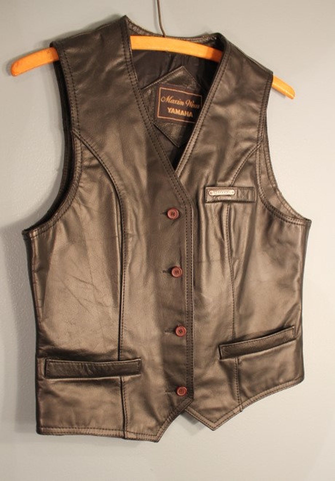 Vintage 1980s Black Yamaha Maxin Wear Leather Motorcycle Vest Women’s ...