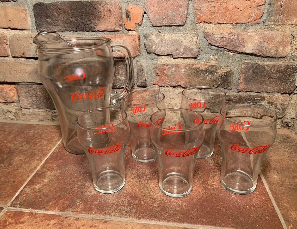 Vintage 1970s-1980s Coca-cola Collectible 64 Oz. Glass Pitcher With 5 ...