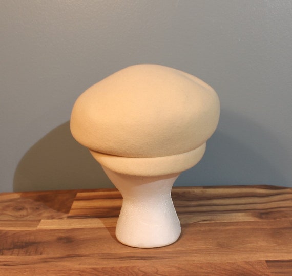 Vintage 1950s Merino Wool Off-White Drivers Cap Hat M… - Gem