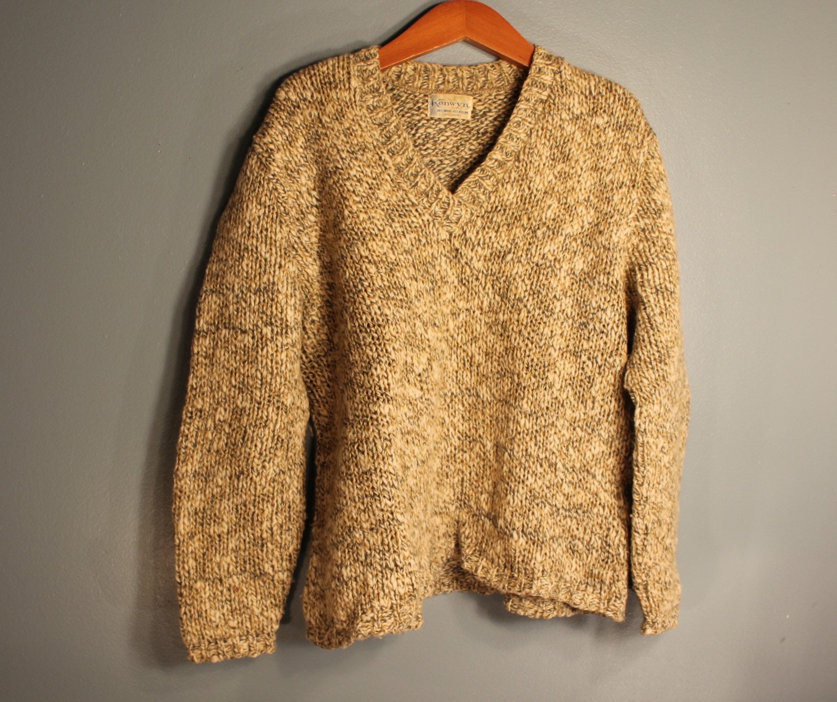 Vintage 1960s-1970s Kenwyn Earth Tone Wool Knit V-neck Sweater - Etsy