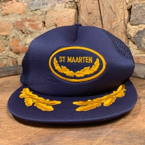 Vintage 1970s St Maarten Navy Blue and Gold Embroidered Snapback Hat - Etsy
