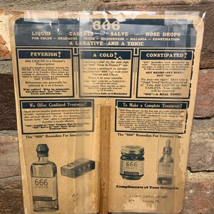 Antique 1920s Set of Two 666 Liquid Cold Medicine Advertisement Paper ...