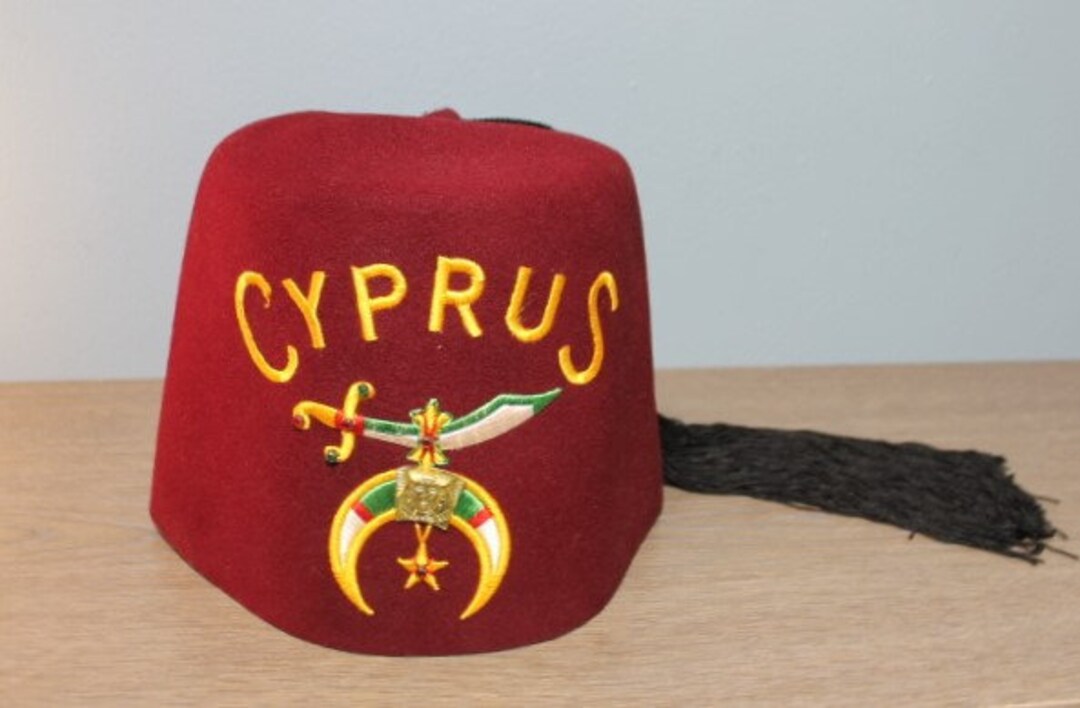 Vintage Mid-century Handmade Cyprus Maroon and Gold Masonic Felt Fez ...