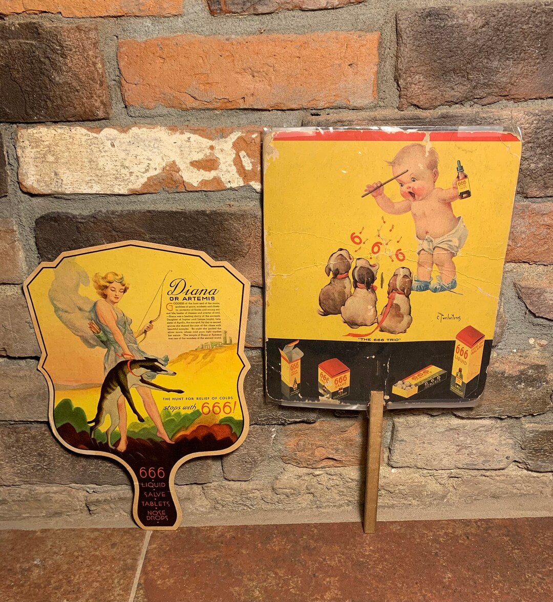 Antique 1920s Set of Two 666 Liquid Cold Medicine Advertisement Paper ...