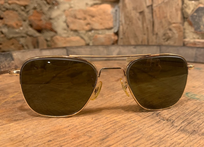 Vintage 1970s American Optical 5 1/2 Gold Military Style Aviator Pilot ...