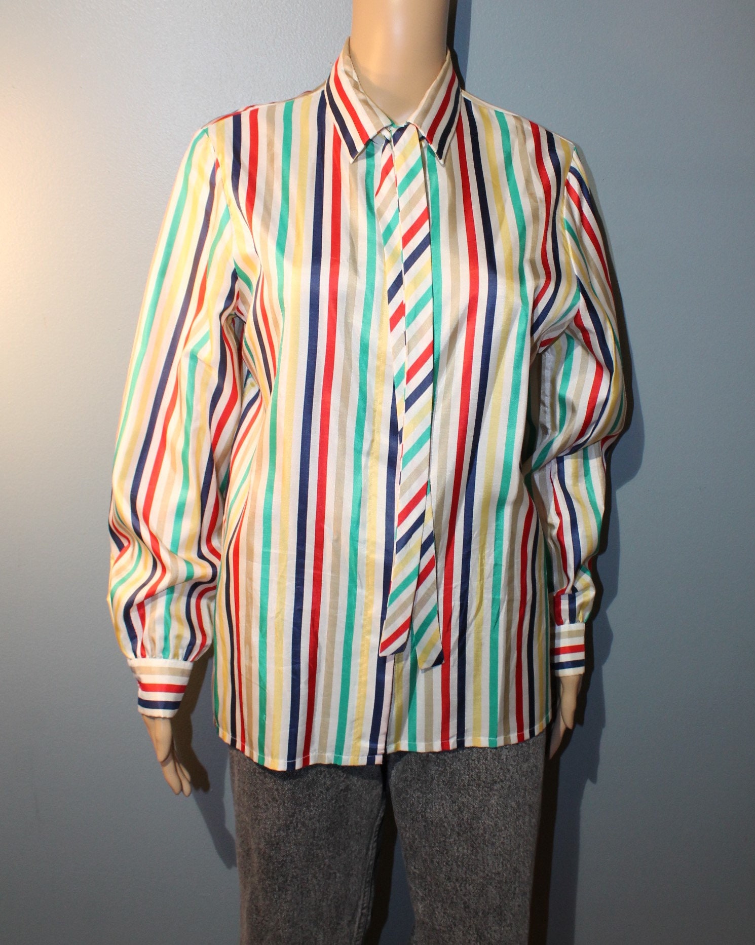 Vintage 1970s-1980s Bleyle Multicolored Pinstripe Button-up Long Sleeve ...