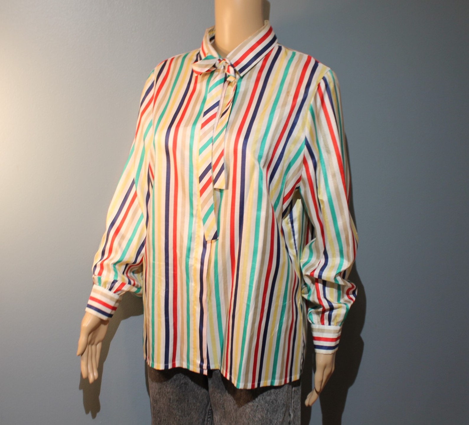 Vintage 1970s-1980s Bleyle Multicolored Pinstripe Button-up Long Sleeve ...
