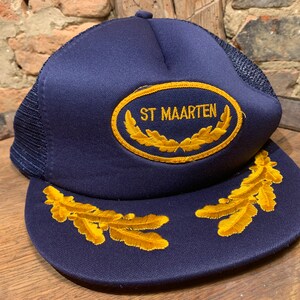 Vintage 1970s St Maarten Navy Blue and Gold Embroidered Snapback Hat - Etsy