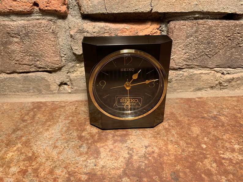 Vintage Rare Collectible Seiko Quartz Black and Gold Tabletop Analog ...