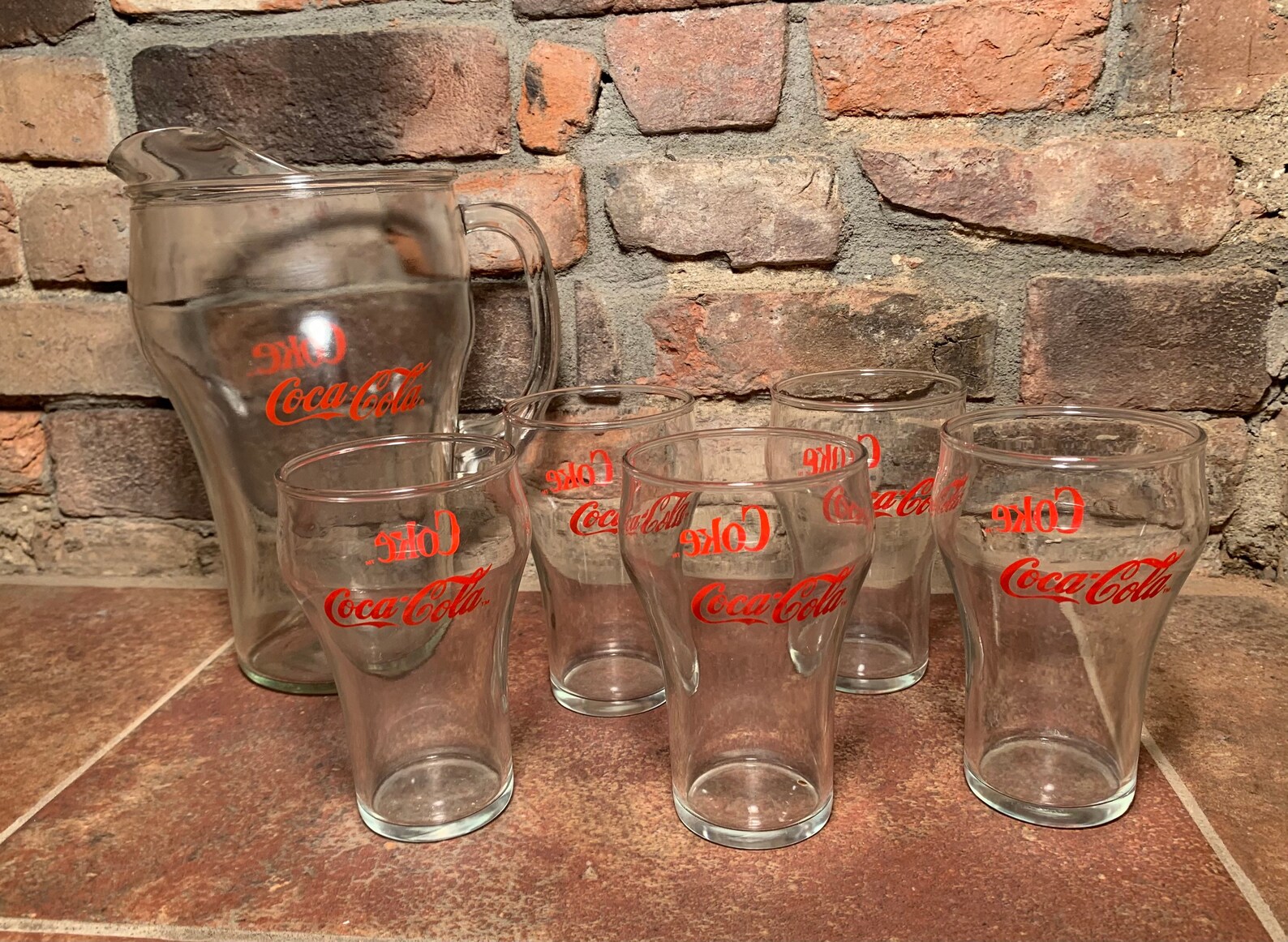 Vintage 1970s-1980s Coca-cola Collectible 64 Oz. Glass Pitcher With 5 ...