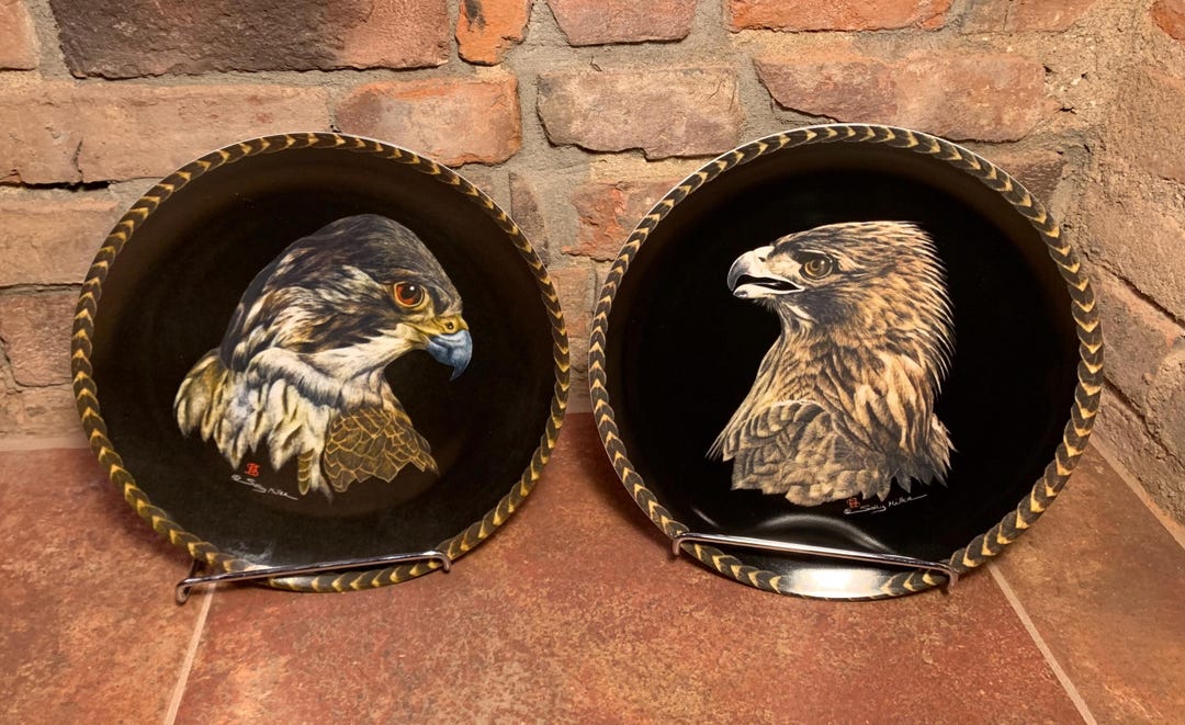 Vintage 1980s Sally Miller Birds of Prey Plates Peregrine Falcon and ...