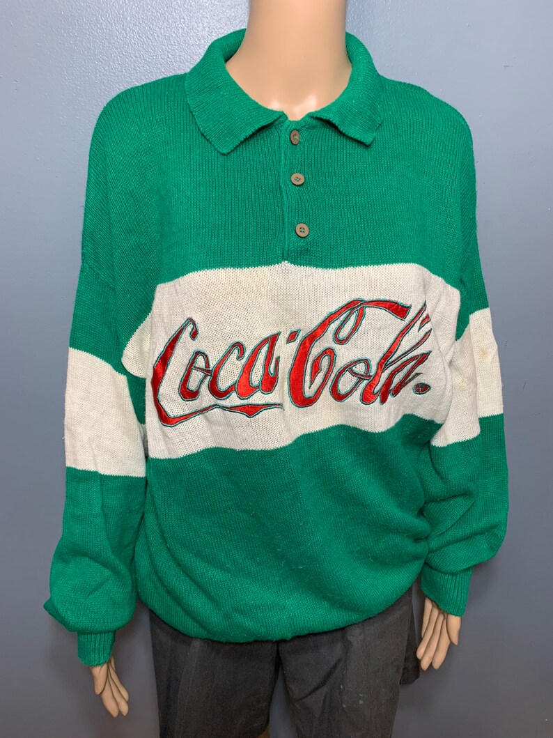 Vintage 1980s Green and White Striped Coca-cola Pullover - Etsy