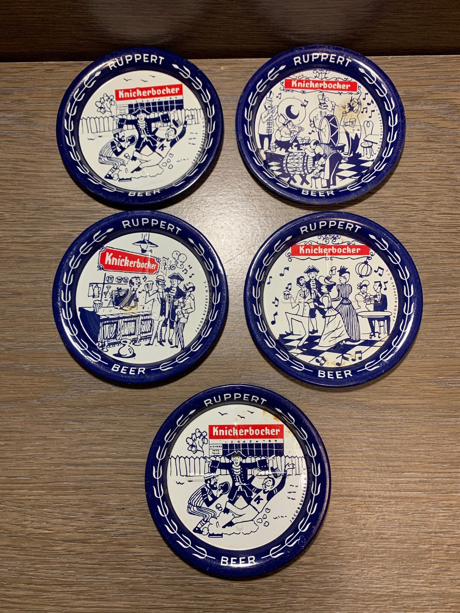 Vintage 1950s-1960s Set of Five Ruppert Knickerbocker Beer Tin Coasters ...