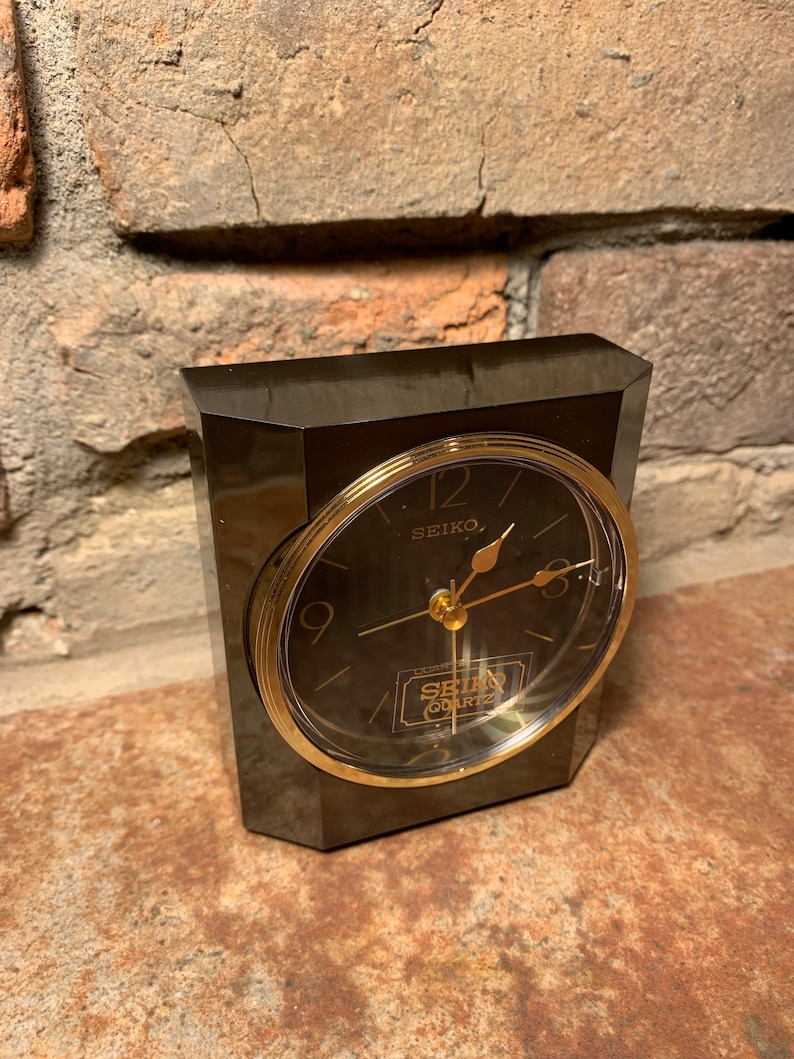 Vintage Rare Collectible Seiko Quartz Black and Gold Tabletop Analog ...
