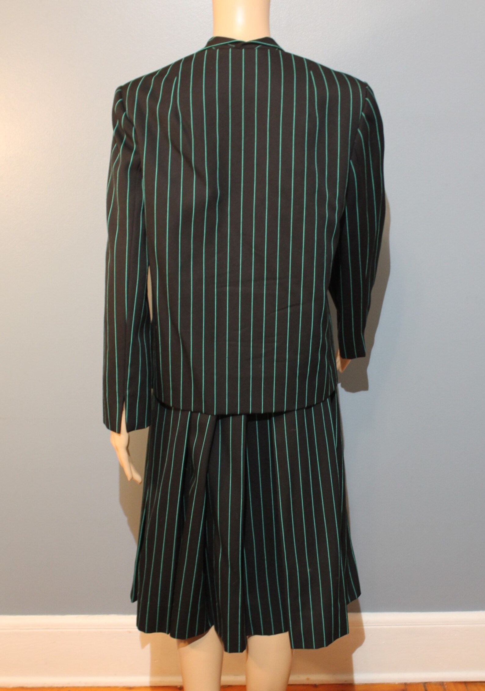 Vintage Mid-century Black and Blue Pin Stripe Pleated Skirt and Blazer ...