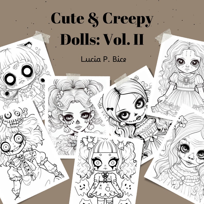 Cute & Creepy Dolls Coloring Book 2, Kawaii Pastel Goth Adult Coloring ...