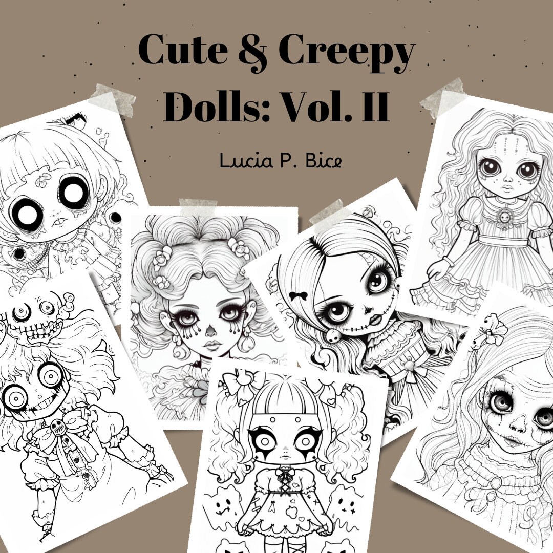 Cute & Creepy Dolls Coloring Book 2, Kawaii Pastel Goth Adult Coloring ...