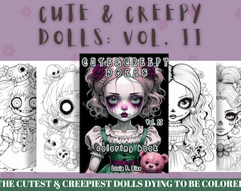 Cute & Creepy Dolls Coloring Book 2, Kawaii Pastel Goth Adult Coloring ...