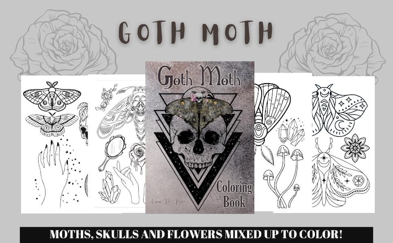 Goth Moth Coloring Book: Insect Coloring Pages With Skulls, Magic ...