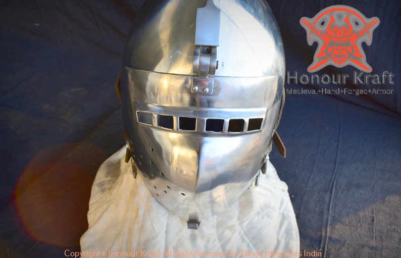 Medieval Steel Bascinet Helmet: 14th Century Klapvisor, HMB SCA Armour ...