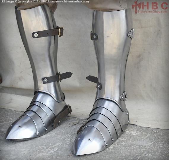 Medieval Steel Greaves Armour Pair With Sabaton for Sca Lagal | Etsy