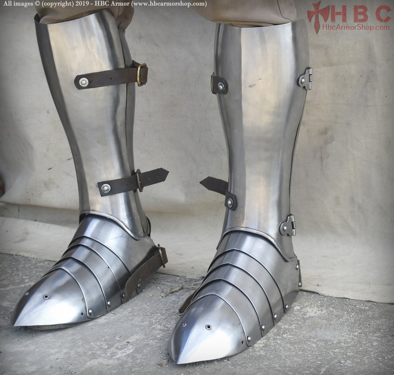 Medieval Steel Greaves Armour Pair With Sabaton for Sca Lagal | Etsy