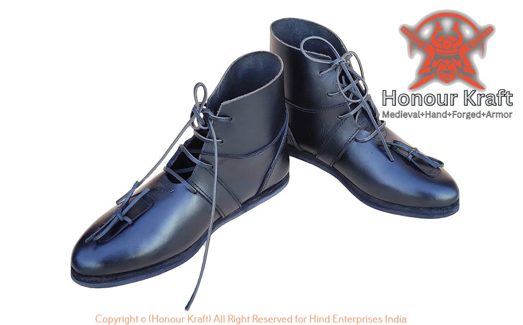 Black Leather Medieval Ankle Boots: SCA Reenactment Shoes - Etsy