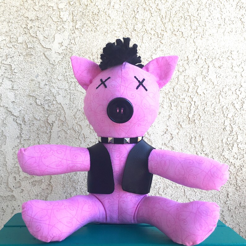 Crispy- Pink Pig Plush, Black Mohawk, Punk Rock Stuffed Pig, Hipster ...
