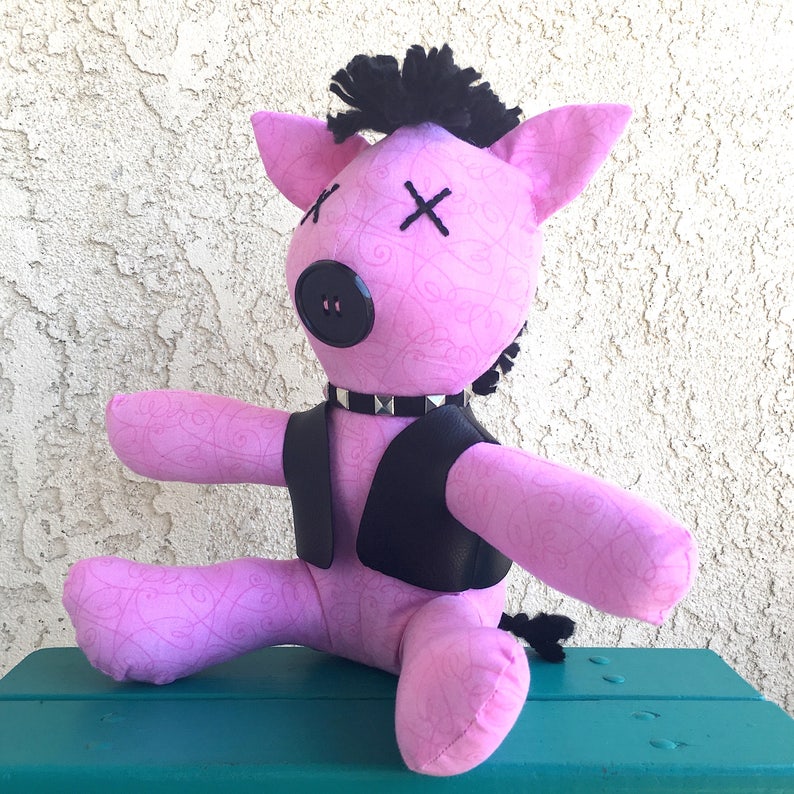 Crispy- Pink Pig Plush, Black Mohawk, Punk Rock Stuffed Pig, Hipster ...