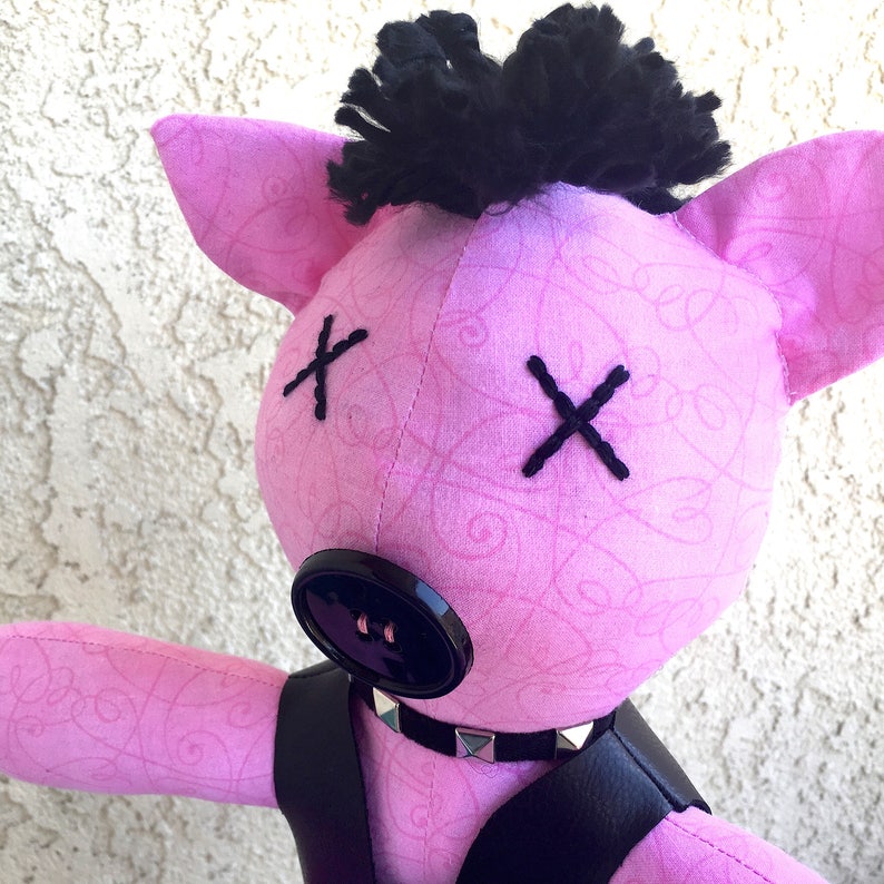 Crispy- Pink Pig Plush, Black Mohawk, Punk Rock Stuffed Pig, Hipster ...