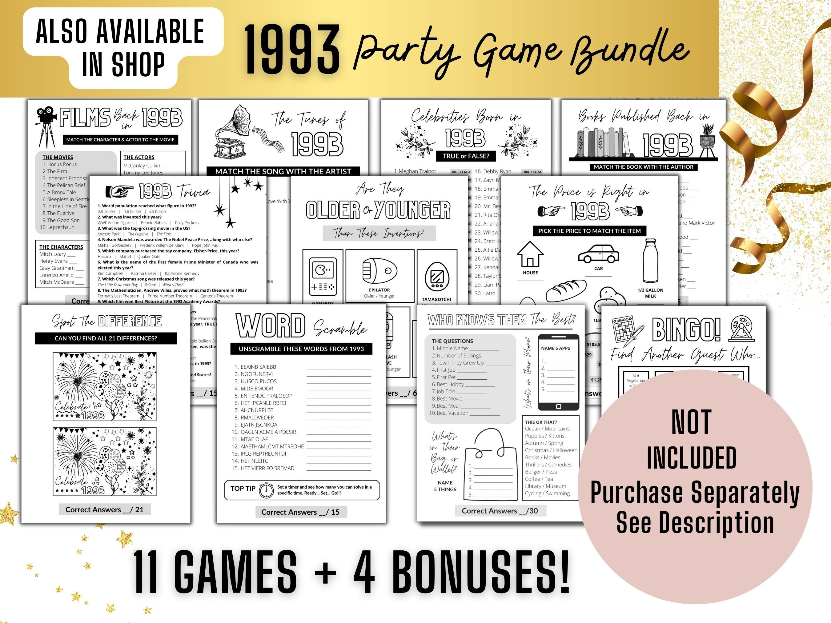1993 Quiz | Born in 1993 Print | Trivia Printable | 32nd Birthday Party ...