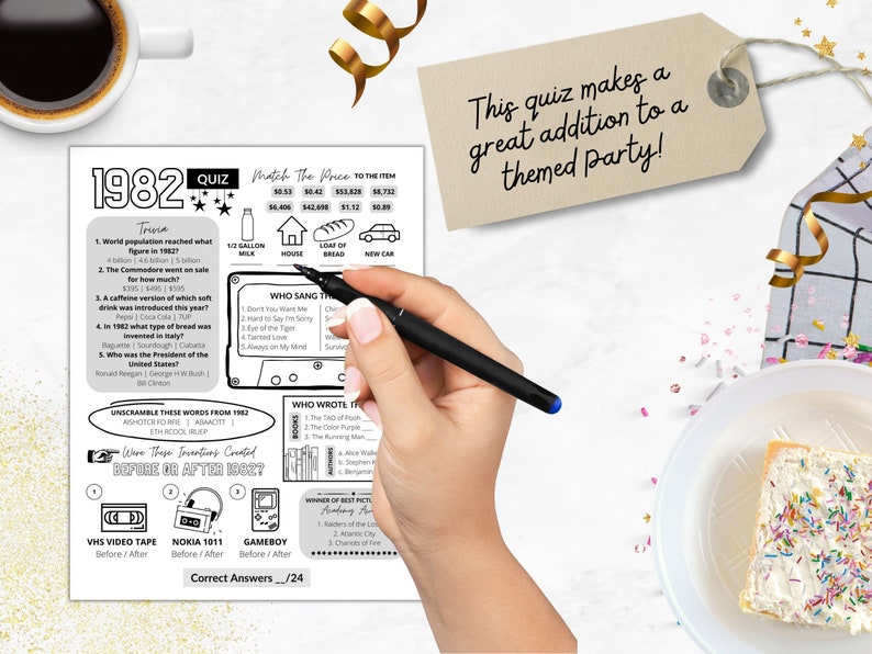 1982 Quiz | Born in 1982 Print | Trivia Printable | 43rd Birthday Party ...