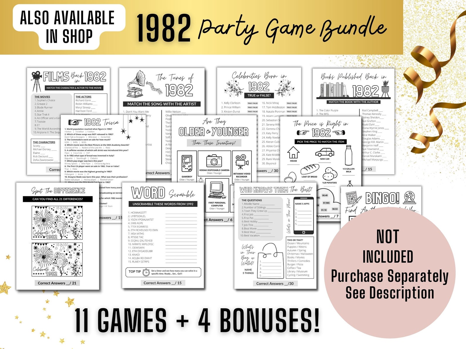 1982 Quiz | Born in 1982 Print | Trivia Printable | 43rd Birthday Party ...