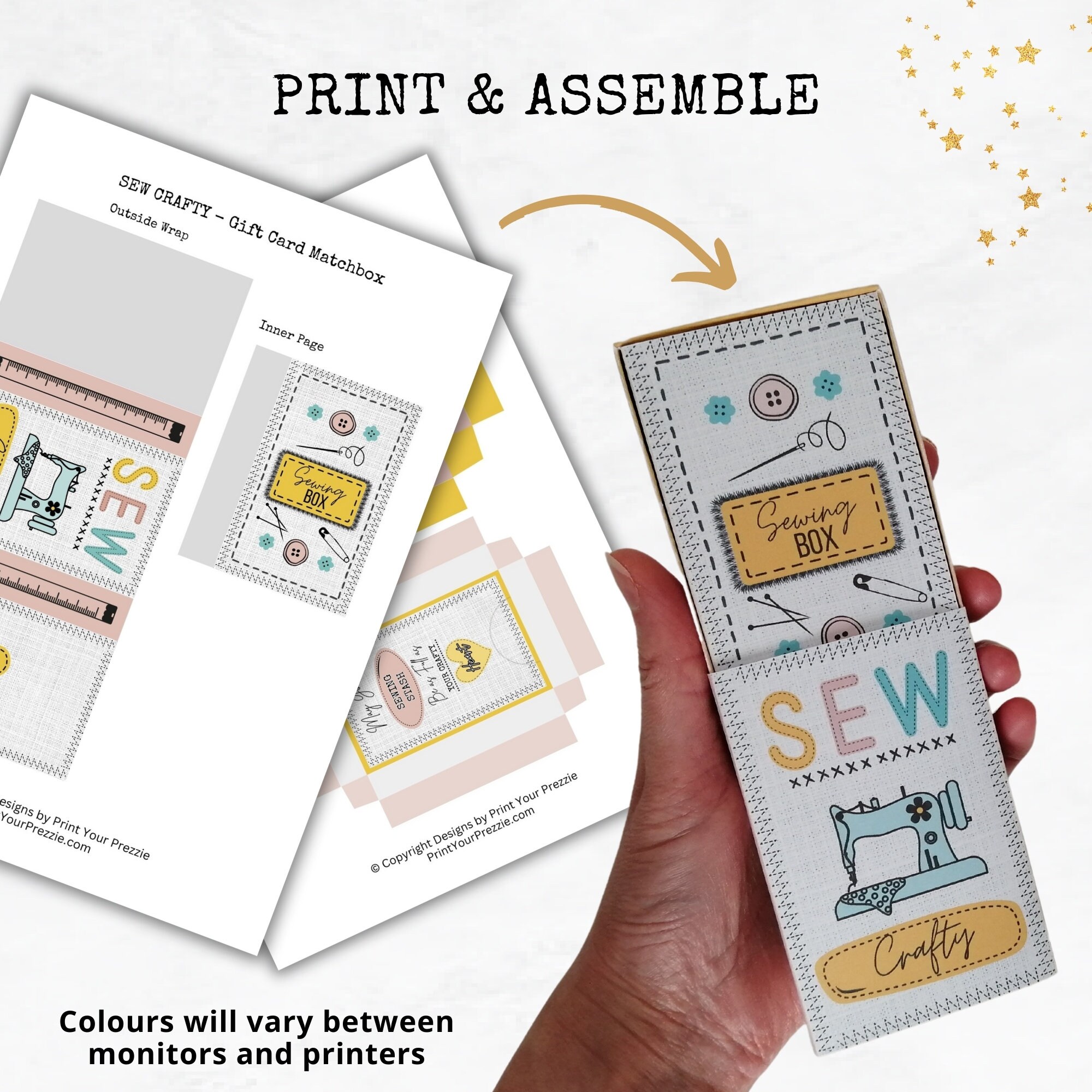 Sewing Gift Card Holder Diy Printable Matchbox Novelty Gift Diy Gift ...