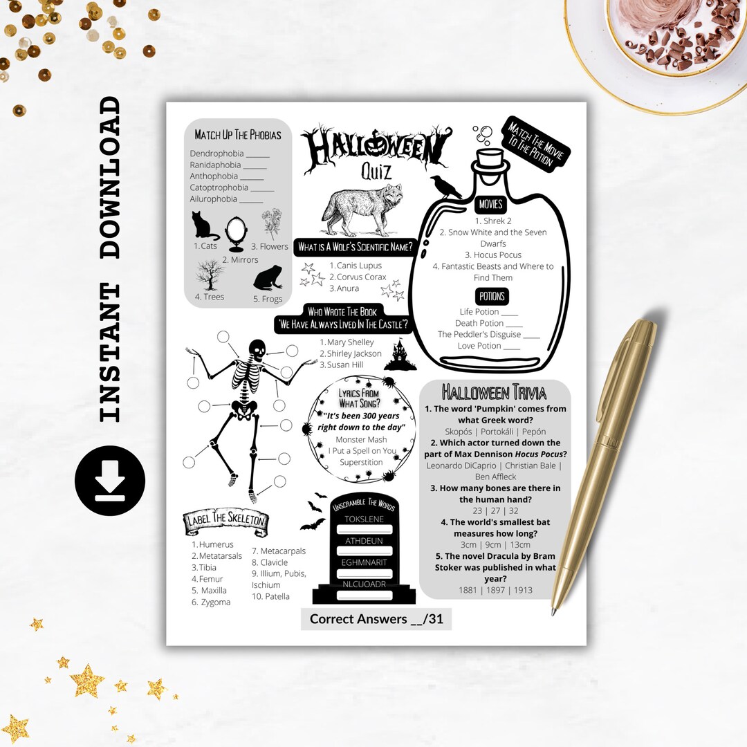 HALLOWEEN Quiz | Fun Party Games Adults Kids | Trivia Activity | Table ...