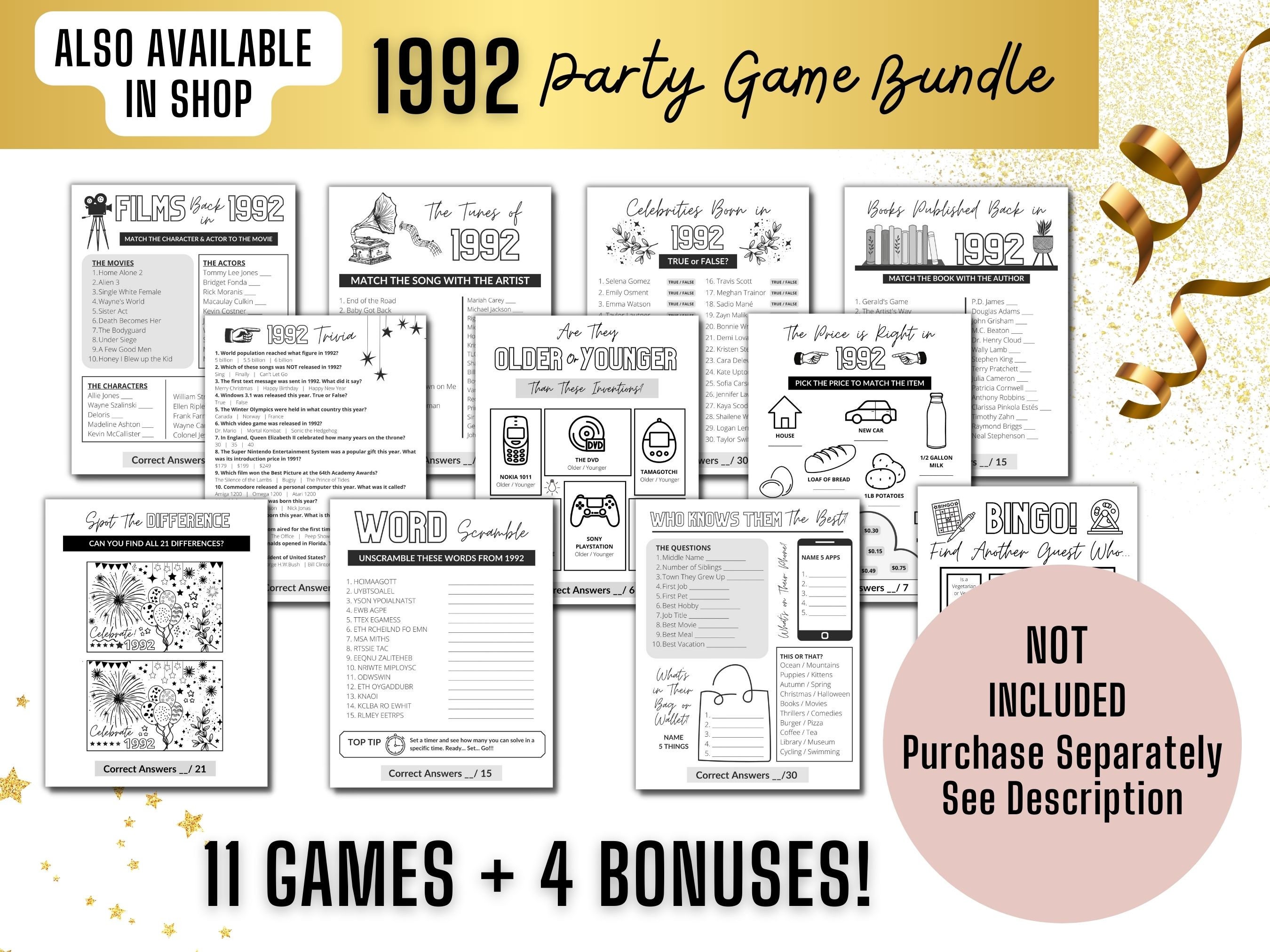 1992 Quiz | Born in 1992 Print | Trivia Printable | Birthday Party ...